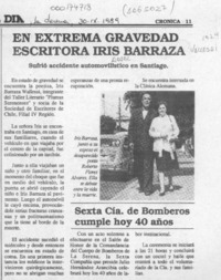 BND Visor : En extrema gravedad escritora Iris Barraza [artículo]