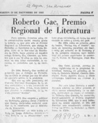 BND Visor : Roberto Gac, Premio Regional de Literatura [artículo].