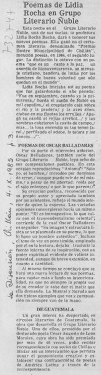 BND Visor : Poemas de Lidia Rocha en Grupo Literario Ñuble. [artículo]